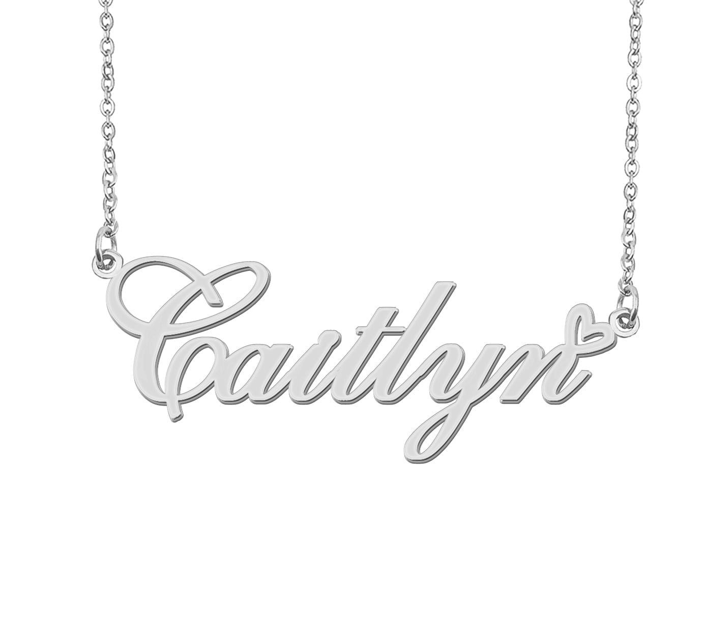 HUAN XUN Silver Caitlyn Name Necklace Stainless Steel Heart Nameplate ...