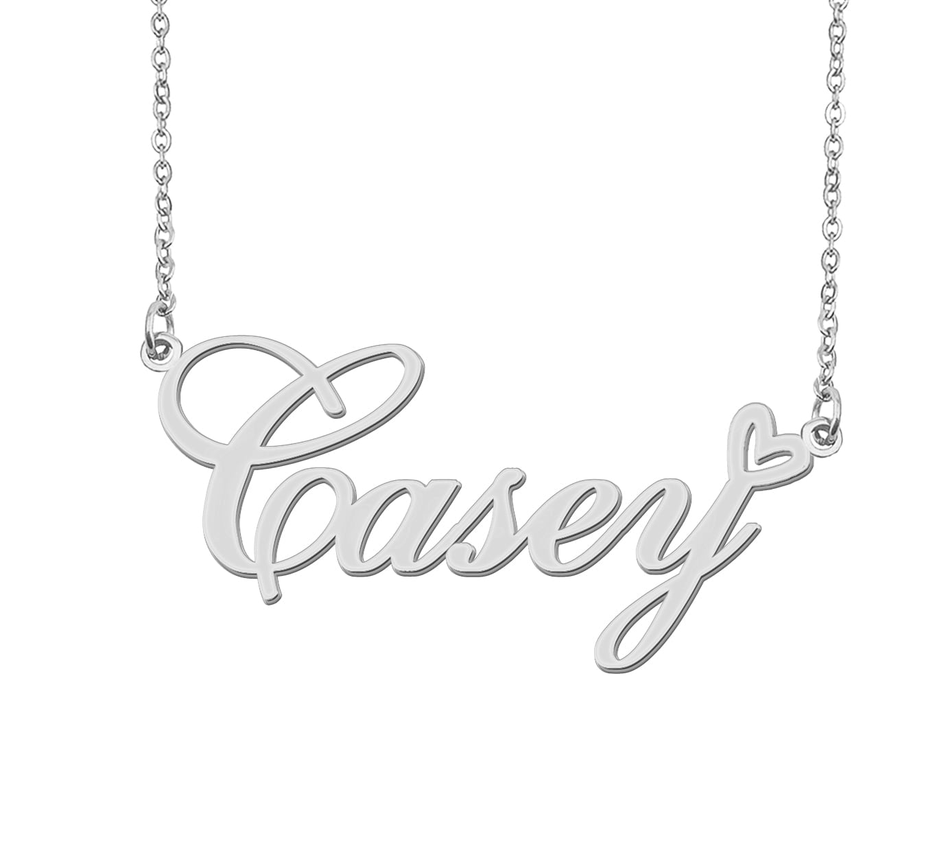 HUAN XUN Silver Casey Name Necklace Stainless Steel Heart Nameplate ...