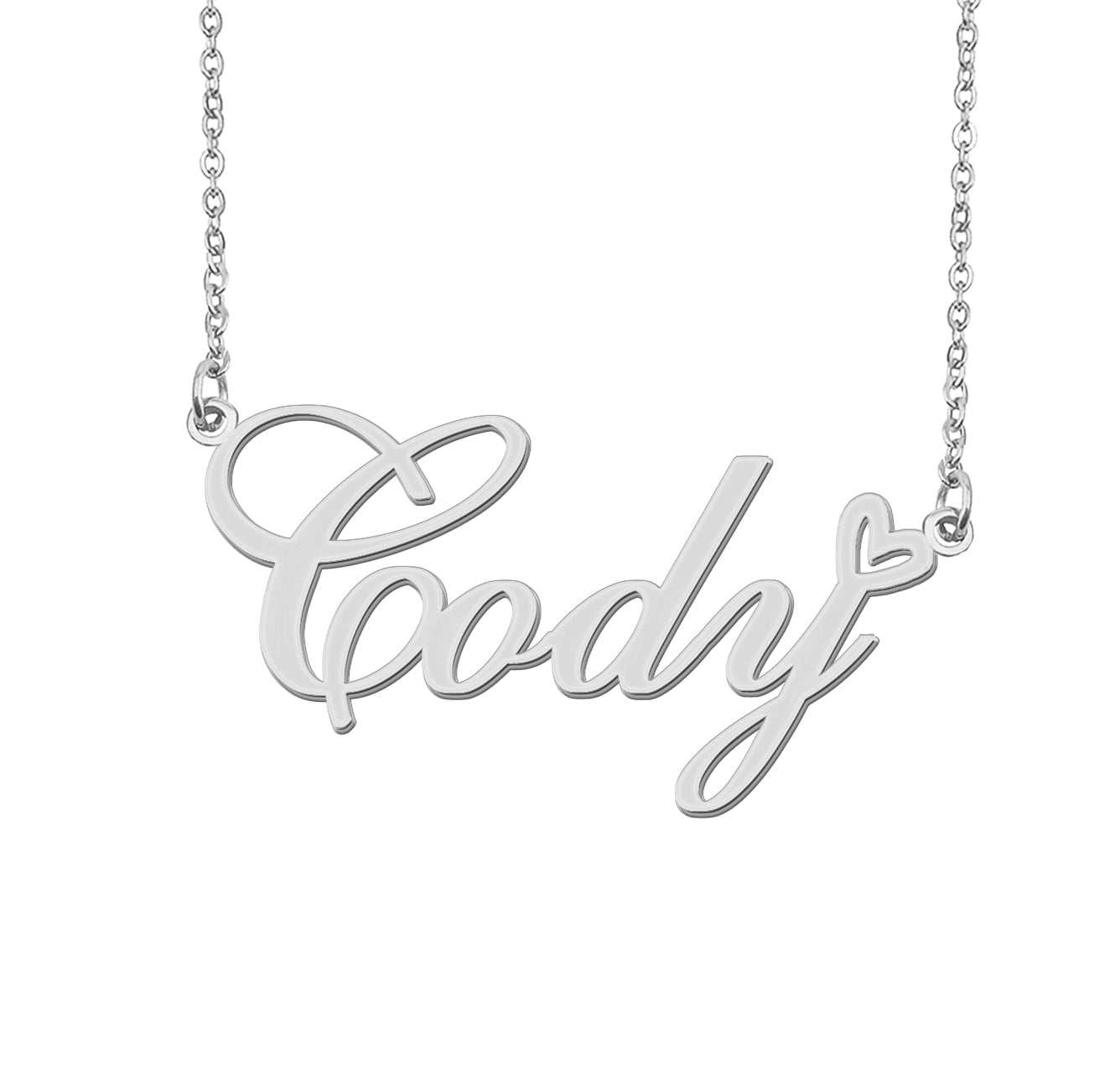 HUAN XUN Silver Cody Name Necklace Stainless Steel Heart Nameplate ...