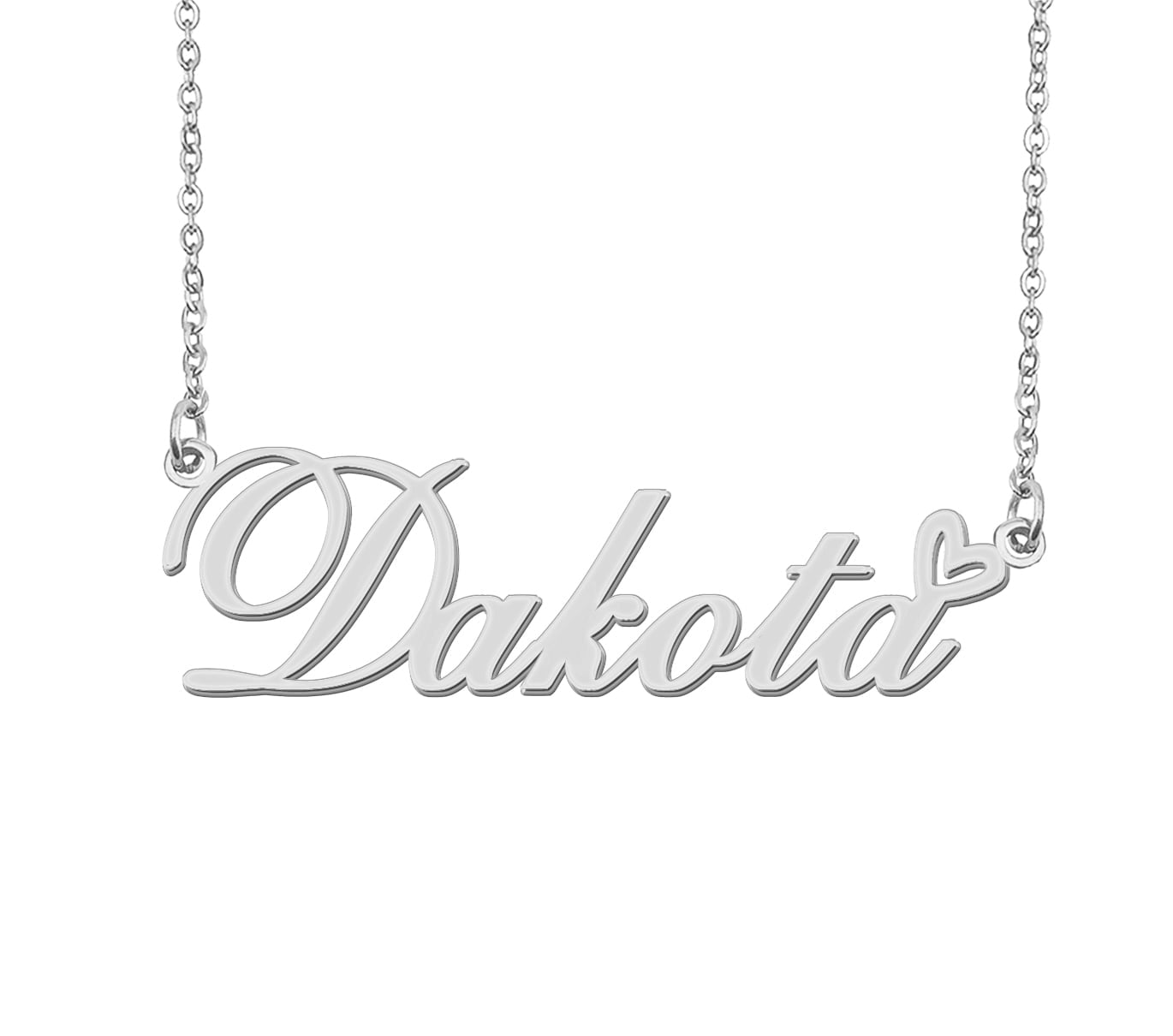 HUAN XUN Silver Dakota Name Necklace Stainless Steel Heart Nameplate ...
