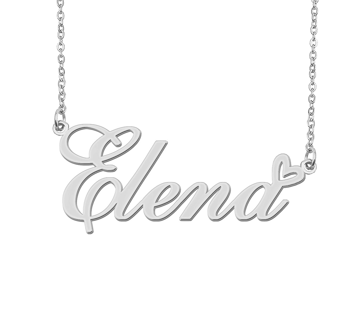 HUAN XUN Silver Elena Name Necklace Stainless Steel Heart Nameplate ...