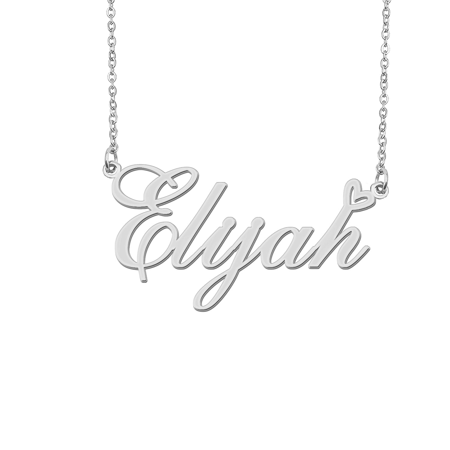 HUAN XUN Silver Elijah Name Necklace Stainless Steel Heart Nameplate ...