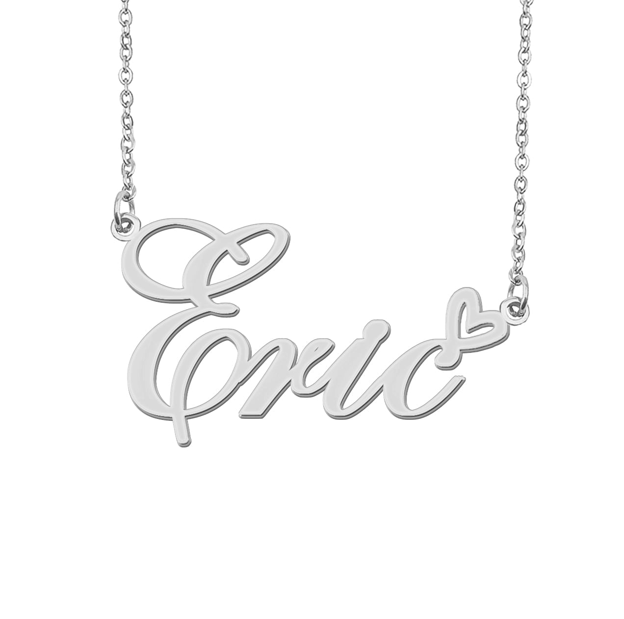HUAN XUN Silver Eric Name Necklace Stainless Steel Heart Nameplate ...
