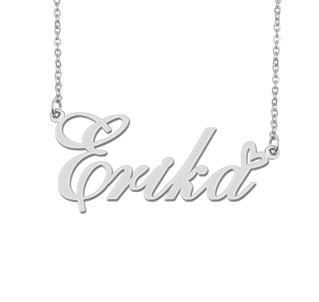 HUAN XUN Silver Erika Name Necklace Stainless Steel Heart Nameplate ...