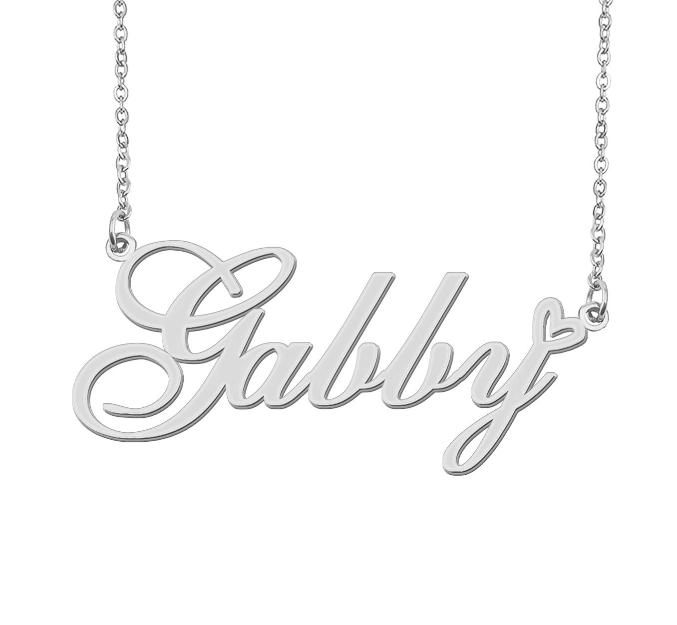 HUAN XUN Silver Gabby Name Necklace Stainless Steel Heart Nameplate ...