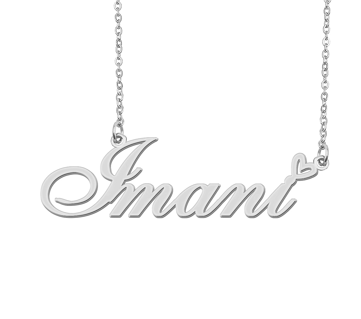 HUAN XUN Silver Imani Name Necklace Stainless Steel Heart Nameplate ...