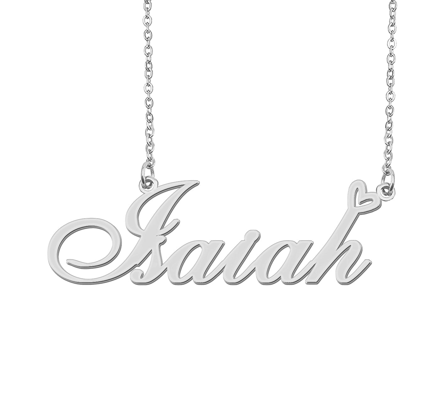 HUAN XUN Silver Isaiah Name Necklace Stainless Steel Heart Nameplate ...