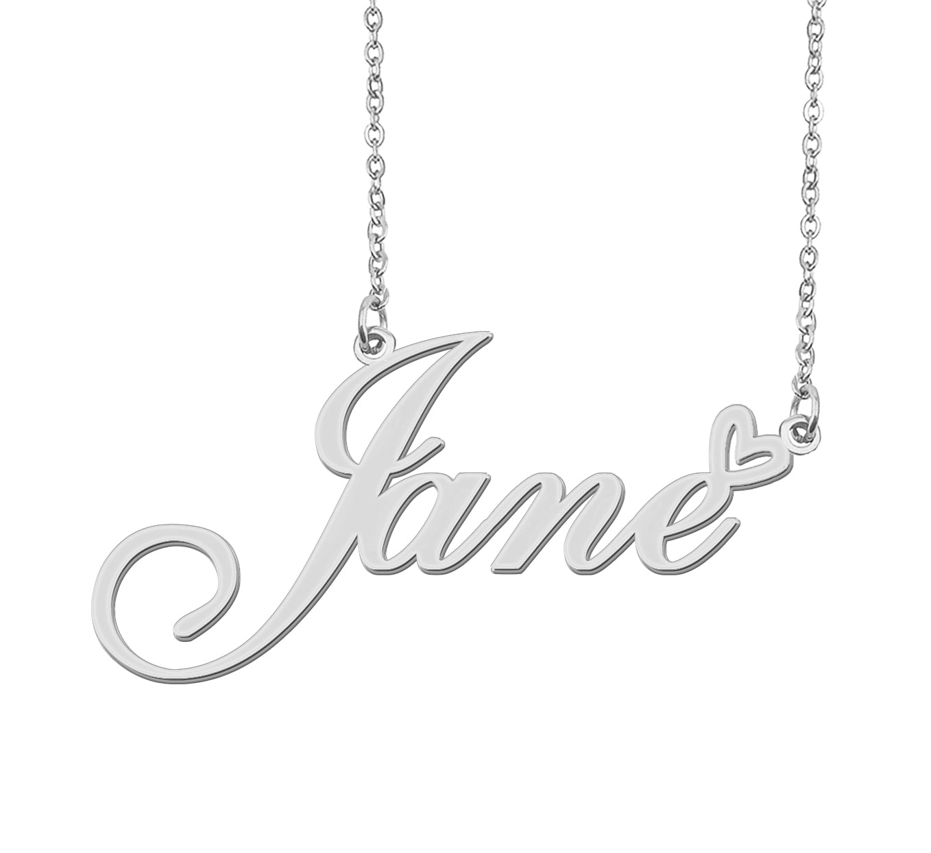 HUAN XUN Silver Jane Name Necklace Stainless Steel Heart Nameplate ...