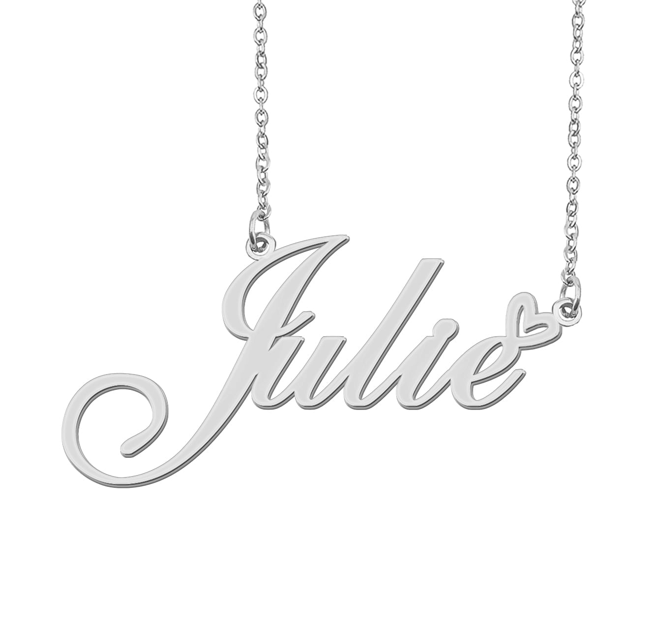 HUAN XUN Silver Julie Name Necklace Stainless Steel Heart Nameplate ...