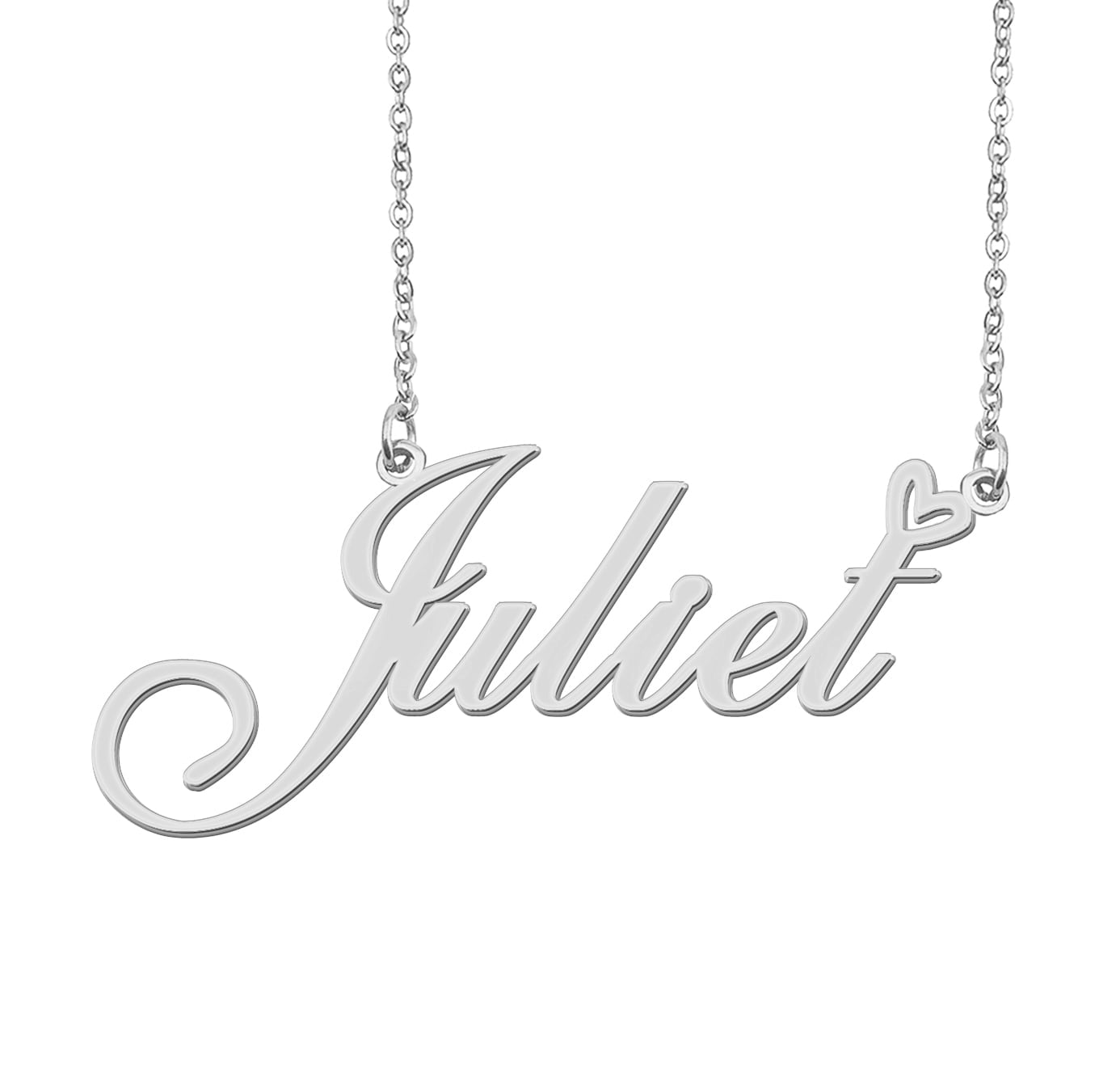 HUAN XUN Silver Juliet Name Necklace Stainless Steel Heart Nameplate ...