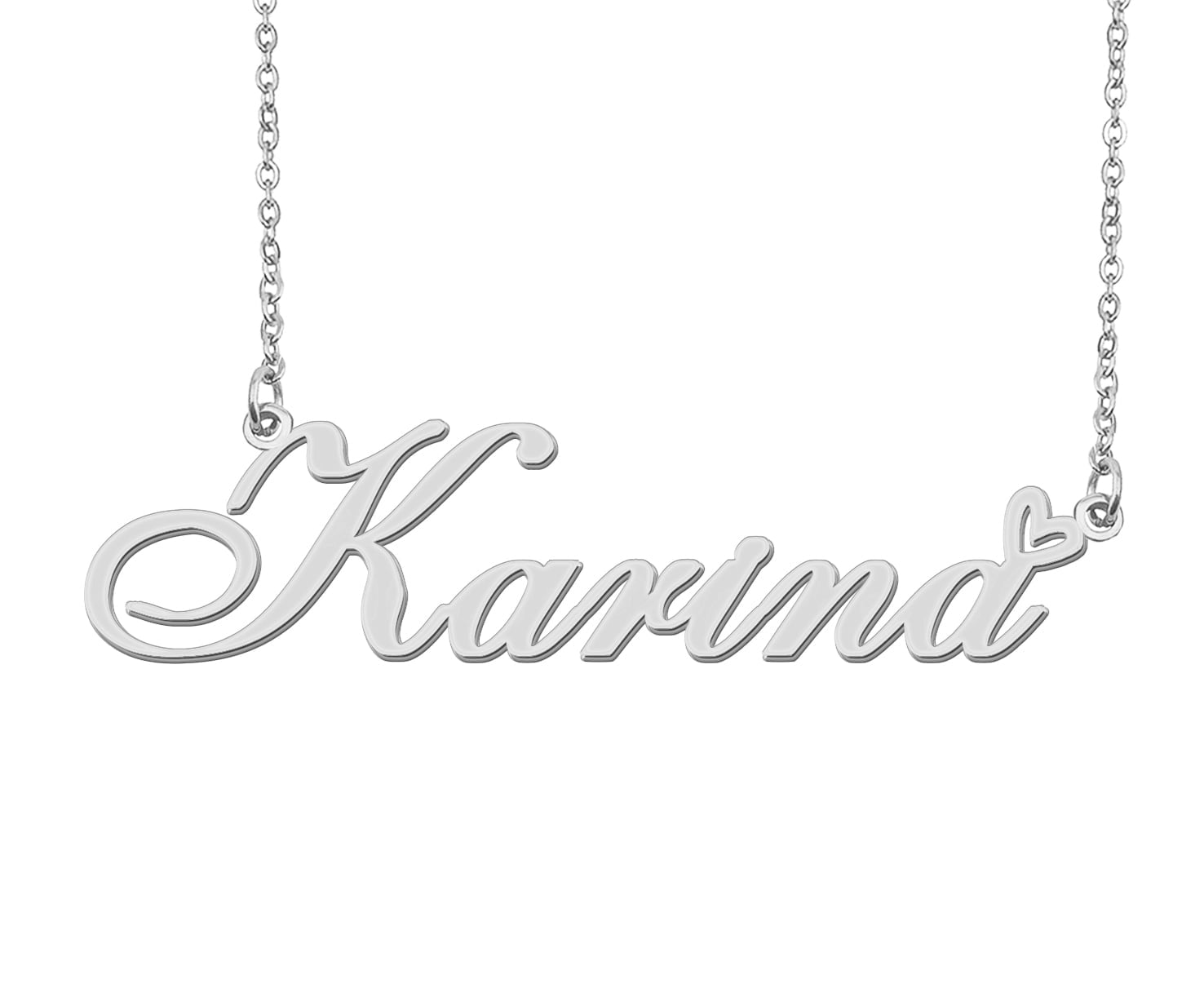 HUAN XUN Silver Karina Name Necklace Stainless Steel Heart Nameplate ...