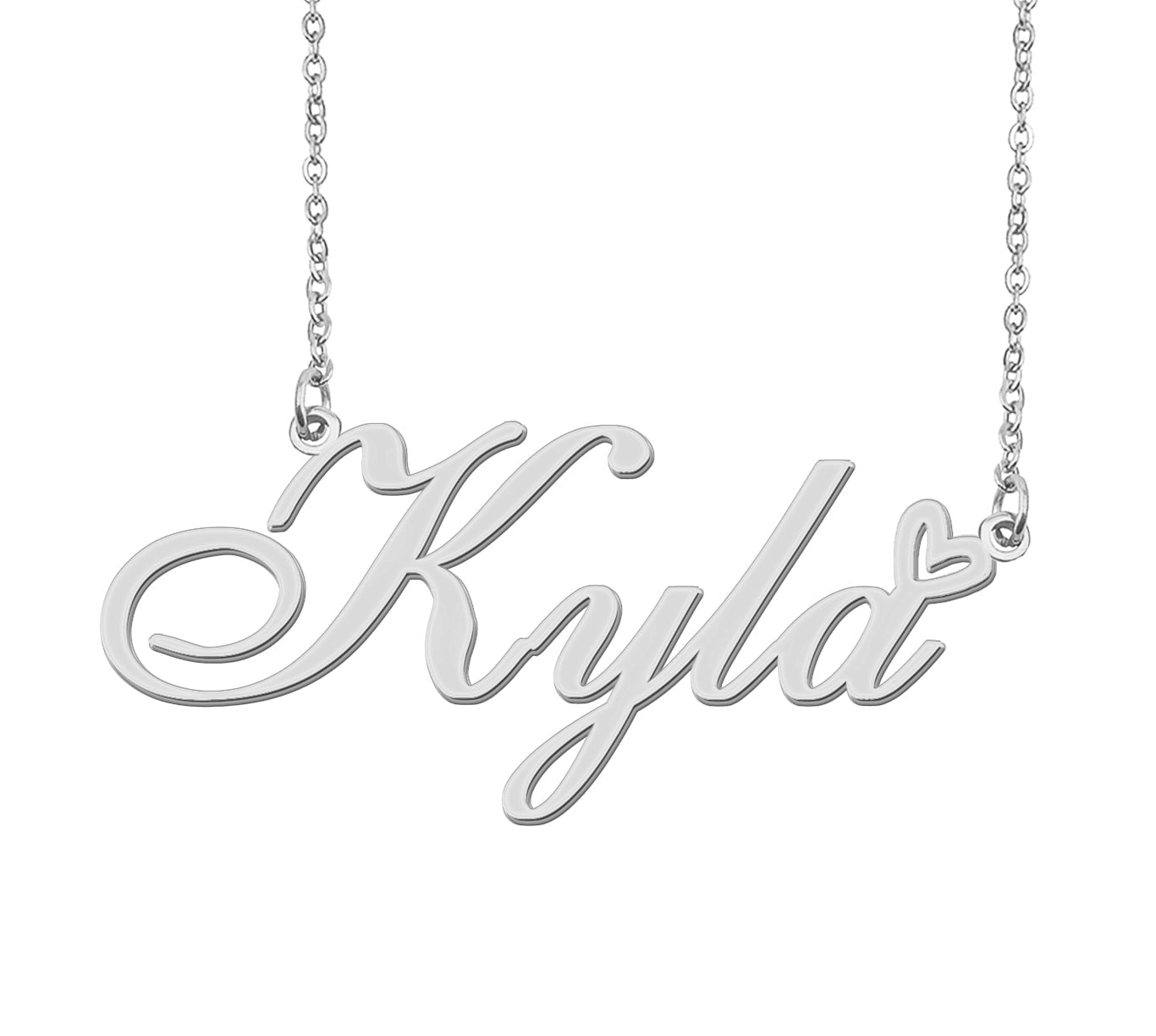 HUAN XUN Silver Kyla Name Necklace Stainless Steel Heart Nameplate ...