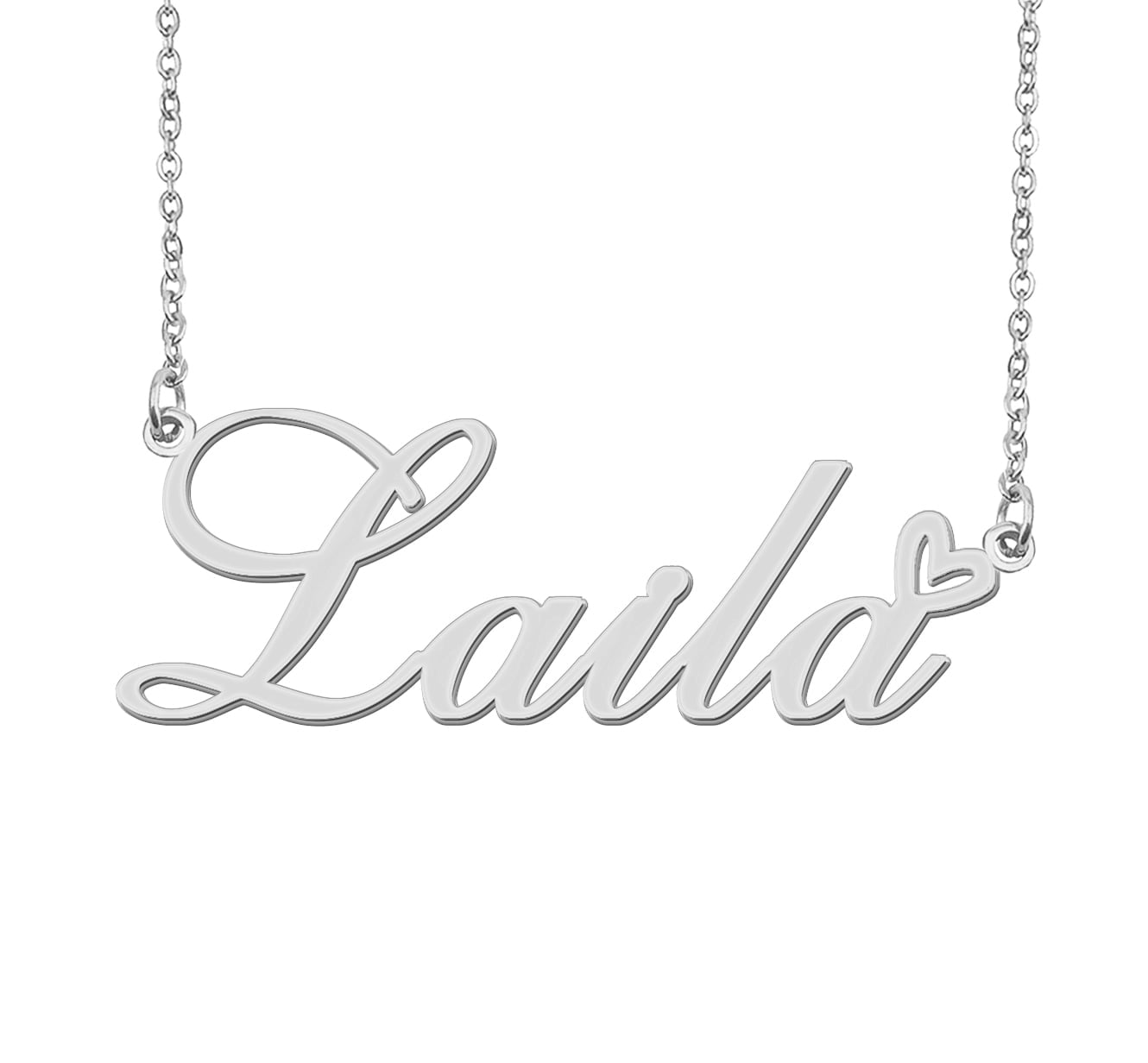 HUAN XUN Silver Laila Name Necklace Stainless Steel Heart Nameplate ...