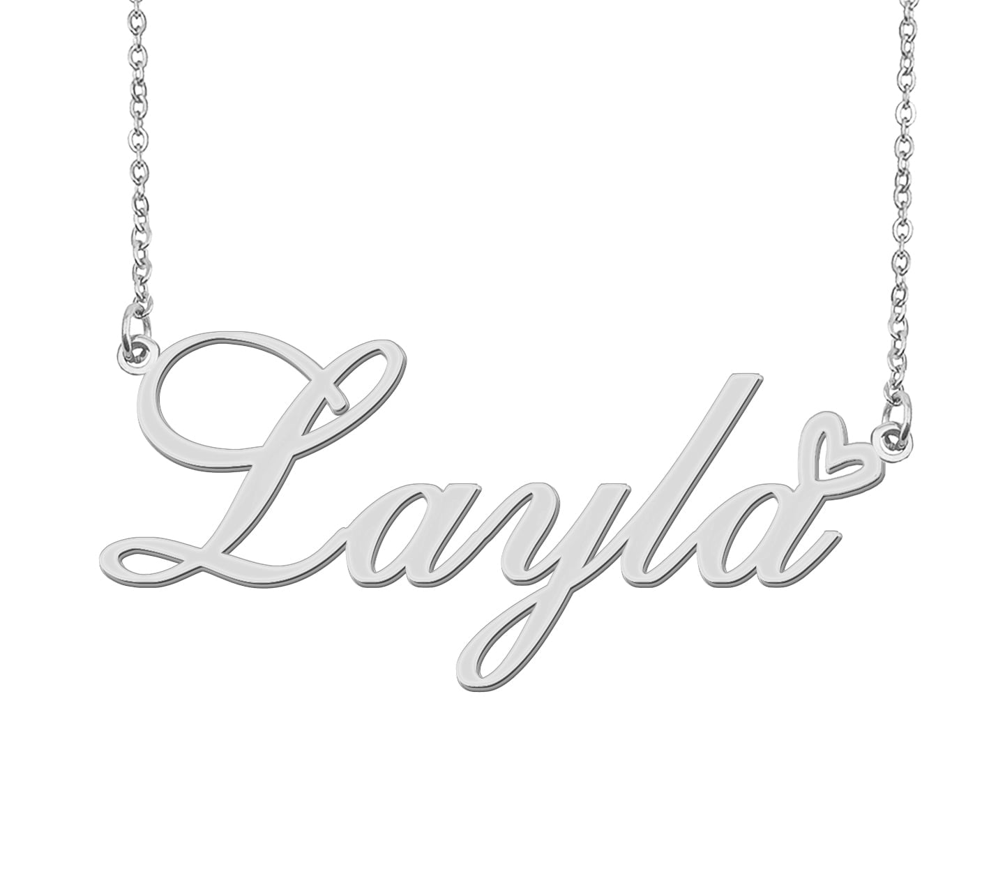 HUAN XUN Silver Layla Name Necklace Stainless Steel Heart Nameplate ...