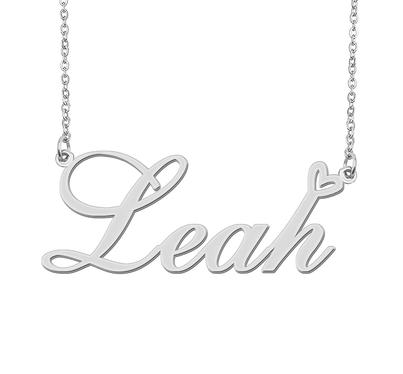 HUAN XUN Silver Leah Name Necklace Stainless Steel Heart Nameplate ...