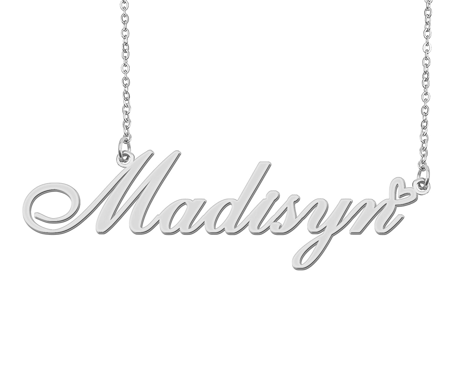 HUAN XUN Silver Madisyn Name Necklace Stainless Steel Heart Nameplate ...