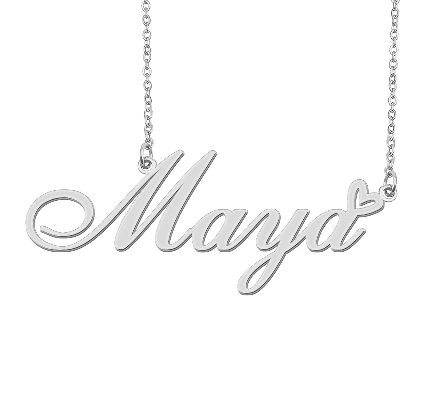 HUAN XUN Silver Maya Name Necklace Stainless Steel Heart Nameplate ...