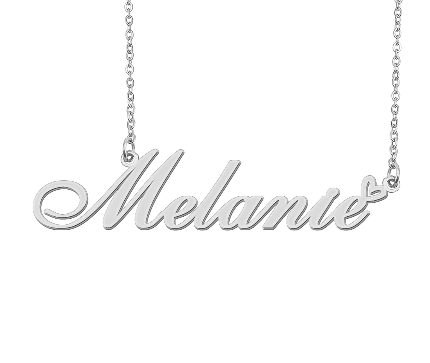 HUAN XUN Silver Melanie Name Necklace Stainless Steel Heart Nameplate ...