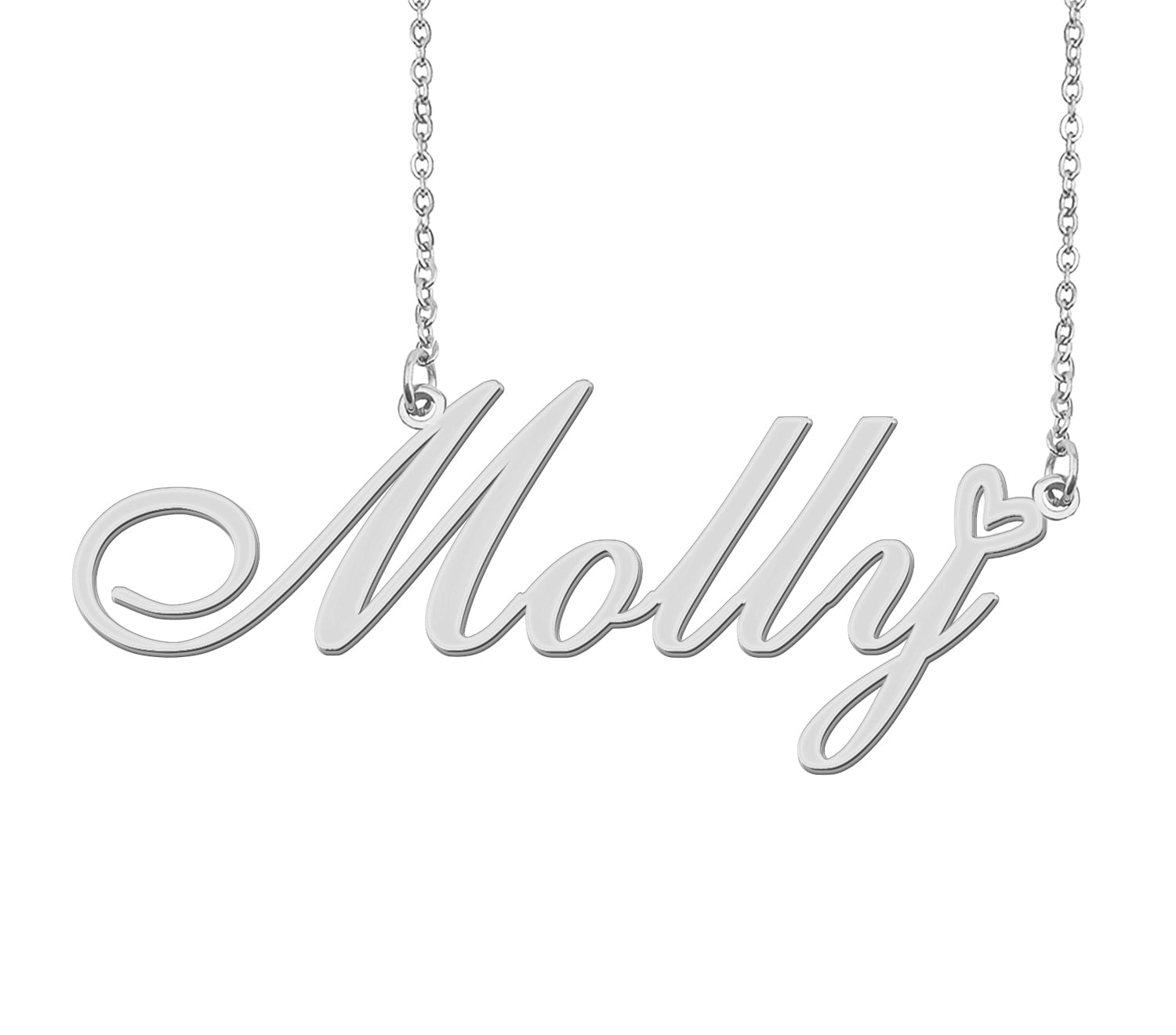 HUAN XUN Silver Molly Name Necklace Stainless Steel Heart Nameplate ...