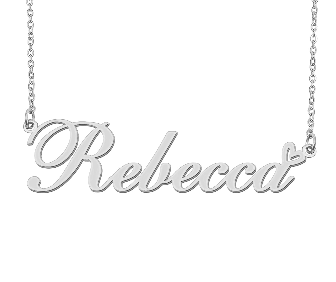 HUAN XUN Silver Rebecca Name Necklace Stainless Steel Heart Nameplate ...