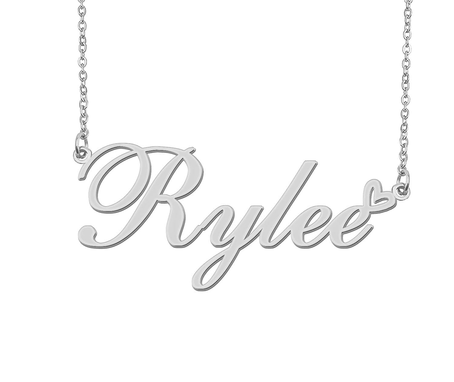 HUAN XUN Silver Rylee Name Necklace Stainless Steel Heart Nameplate ...