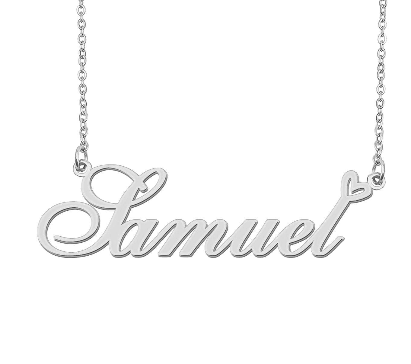 HUAN XUN Silver Samuel Name Necklace Stainless Steel Heart Nameplate ...