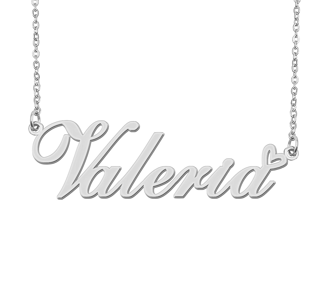 HUAN XUN Silver Valeria Name Necklace Stainless Steel Heart Nameplate ...