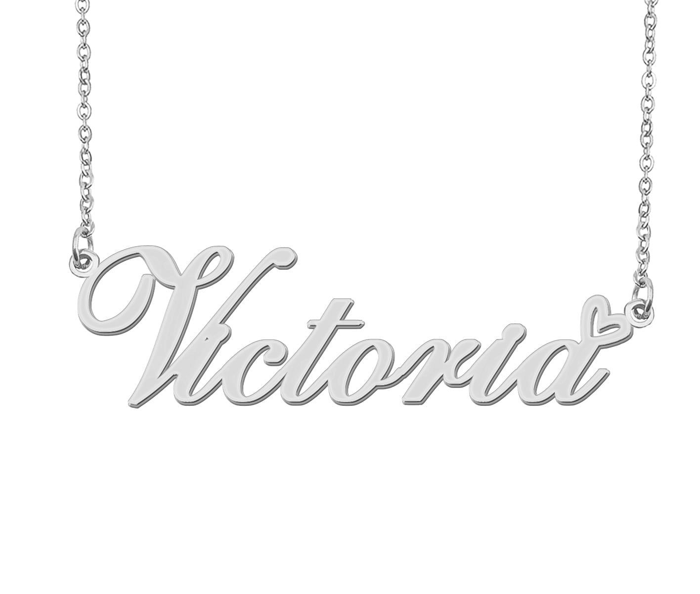 HUAN XUN Silver Victoria Name Necklace Stainless Steel Heart Nameplate ...