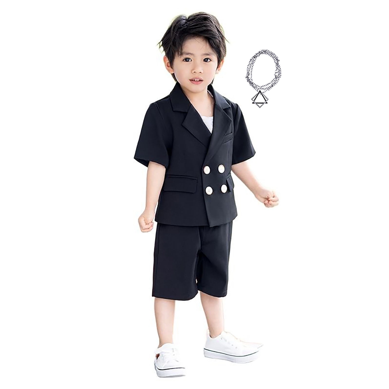 HUANBAI Boys Business Suits Short Sleeve Coat 3 Piece Outfit Tuxedo Set ...