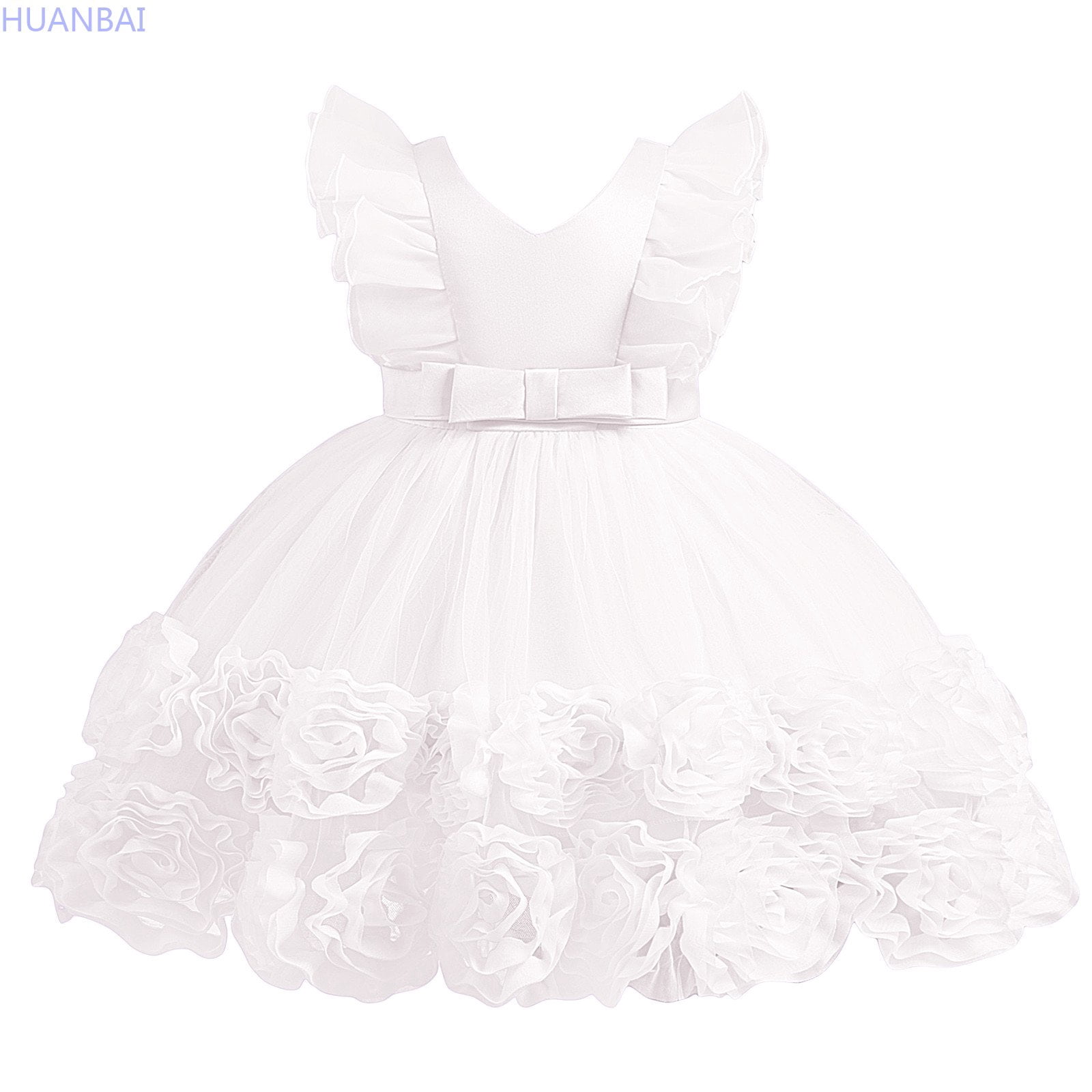 HUANBAI Child Girls Tulle Pageant Dress Party Fly Sleeve Lace ...