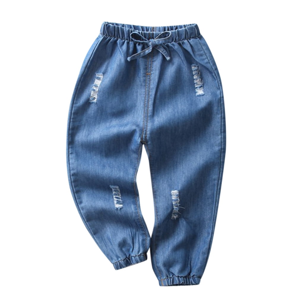 HUANBAI Children Baby Boy Girl Cartoon Hole Denim Long Pants Elastic ...