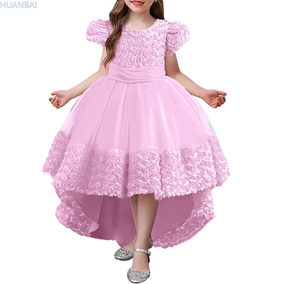 HUANBAI Children Flower Girl Lace Wedding Party Formal Long Gown Dress ...