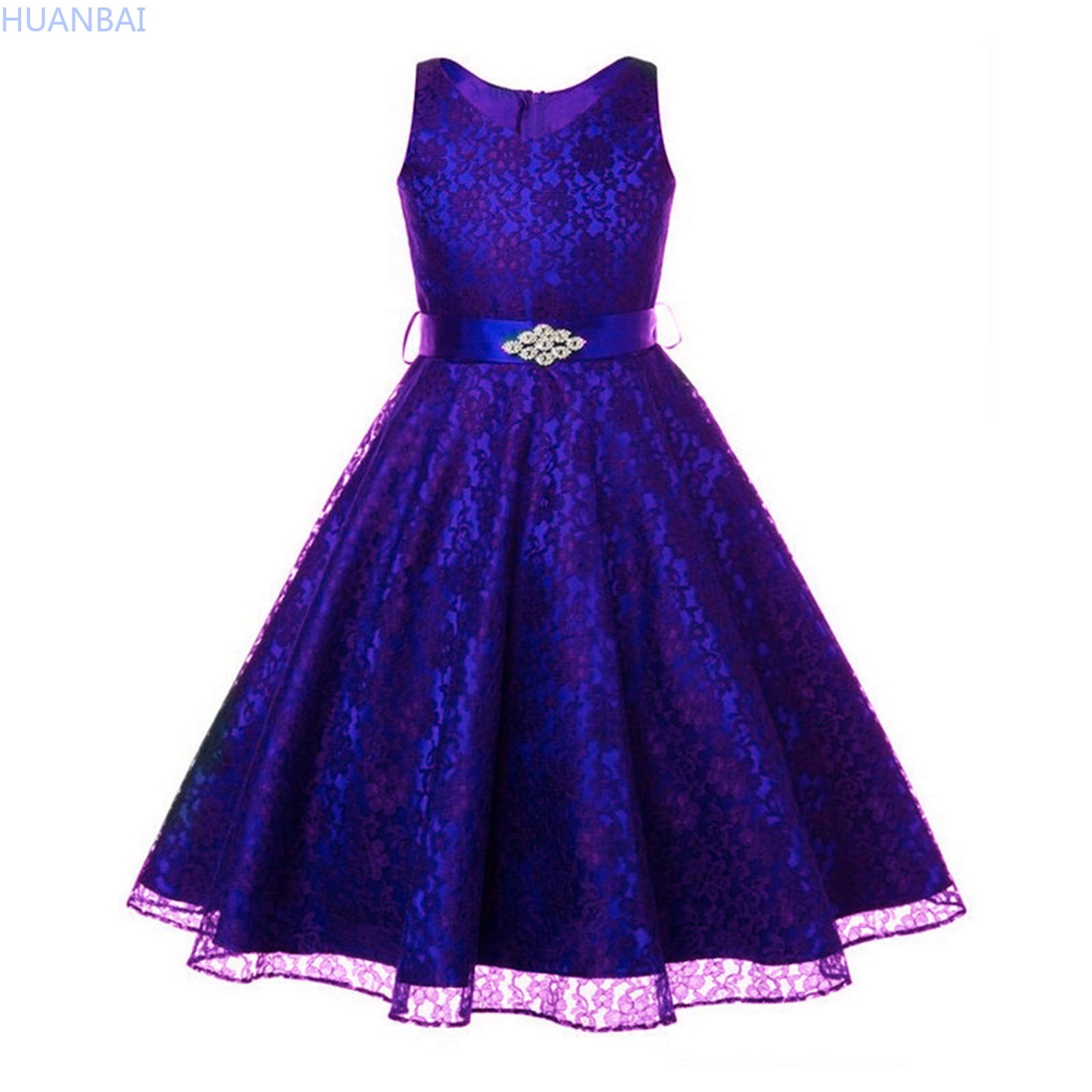 HUANBAI Children's Dress Big Children's Sleeveless Lace Princess Fluffy ...