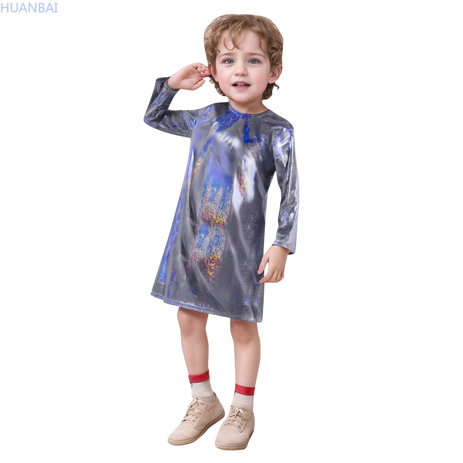 HUANBAI Children's Fine Point Glitter Sequin Long Sleeve Crew Neck ...