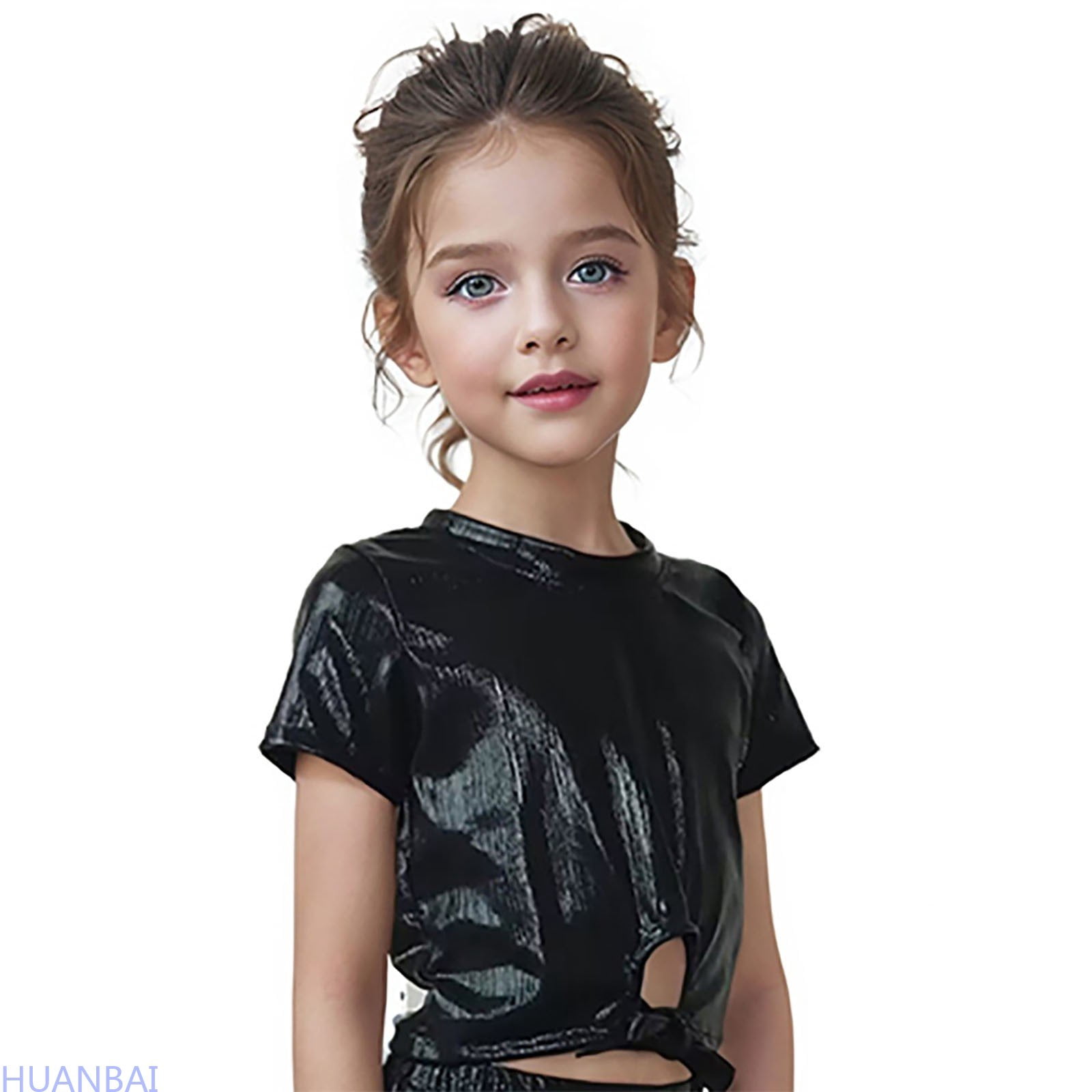 HUANBAI Girls Glitter Performance Shiny Metallic Dancewear Party Outfit ...