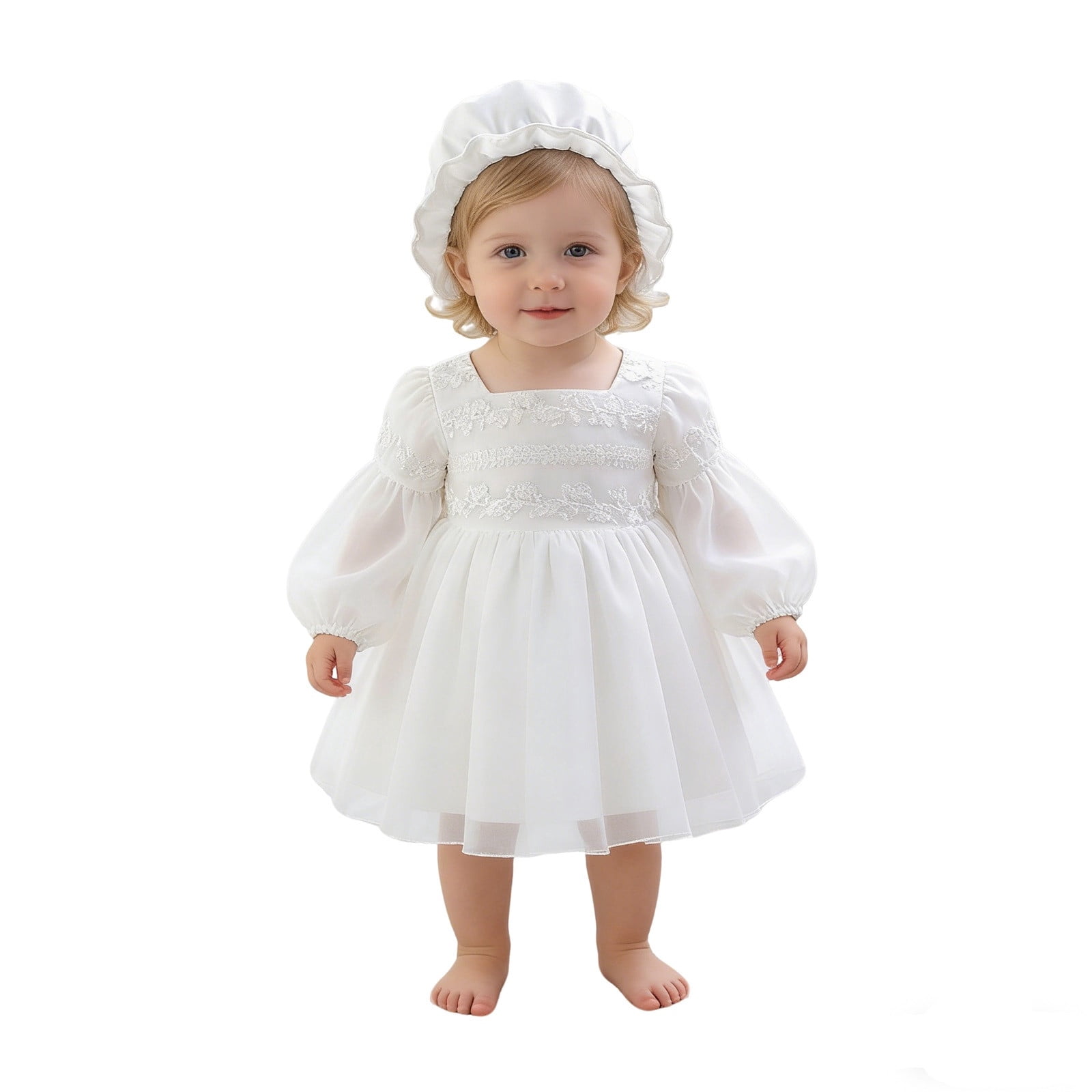 HUANBAI Girls Long Sleeve Christening Gown Baptism Dress With Skirt ...