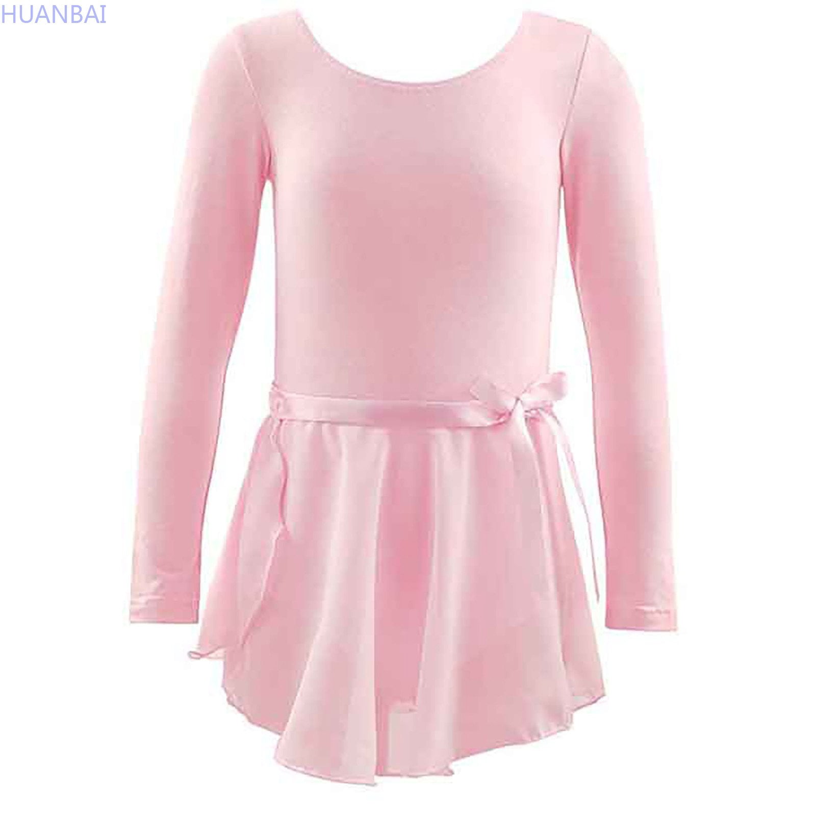 HUANBAI Girls Long Sleeve Dance Dress Ballet Leotard Two Piece For ...