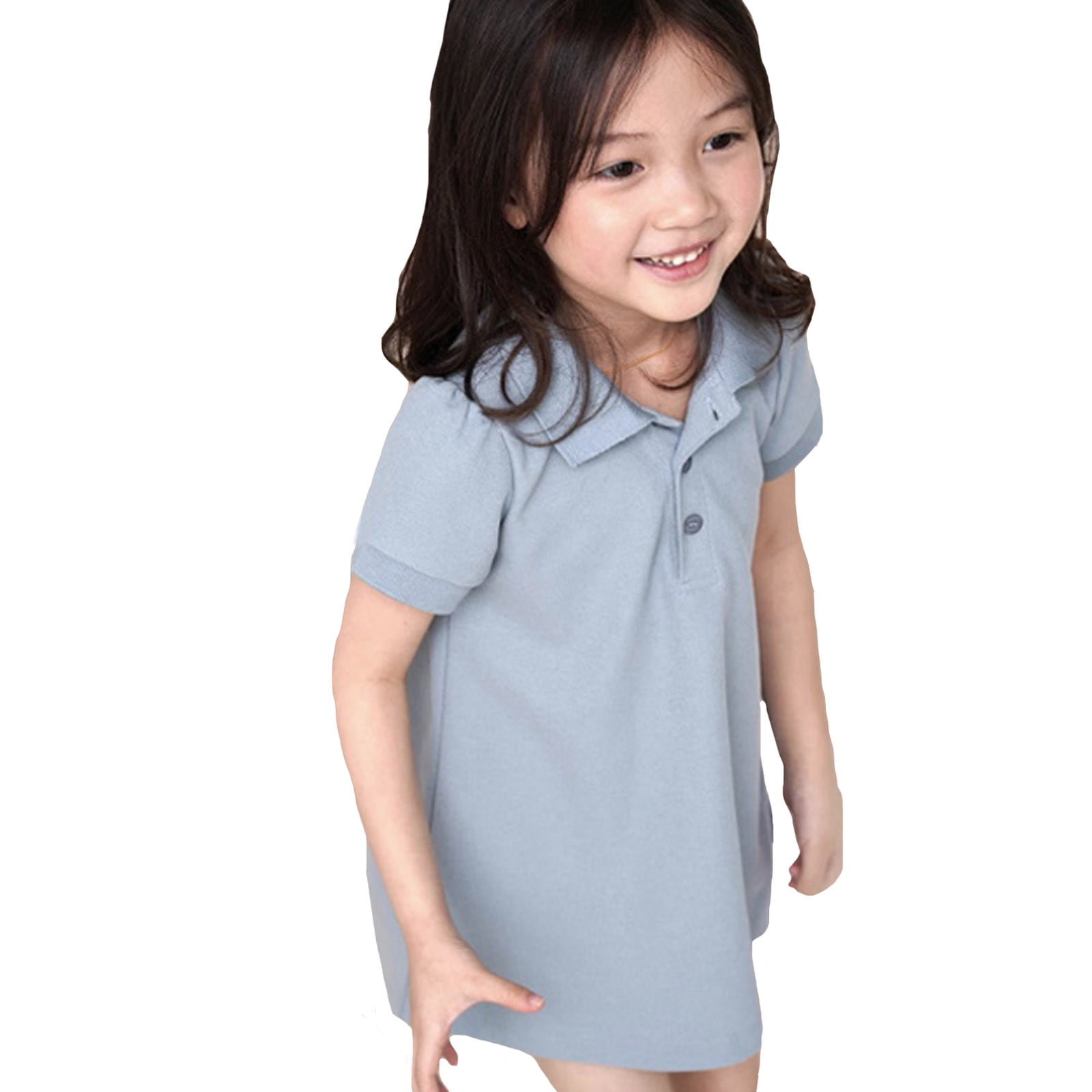 HUANBAI Girls Summer Dress Casual Collar Plain Color Loose Fit ...