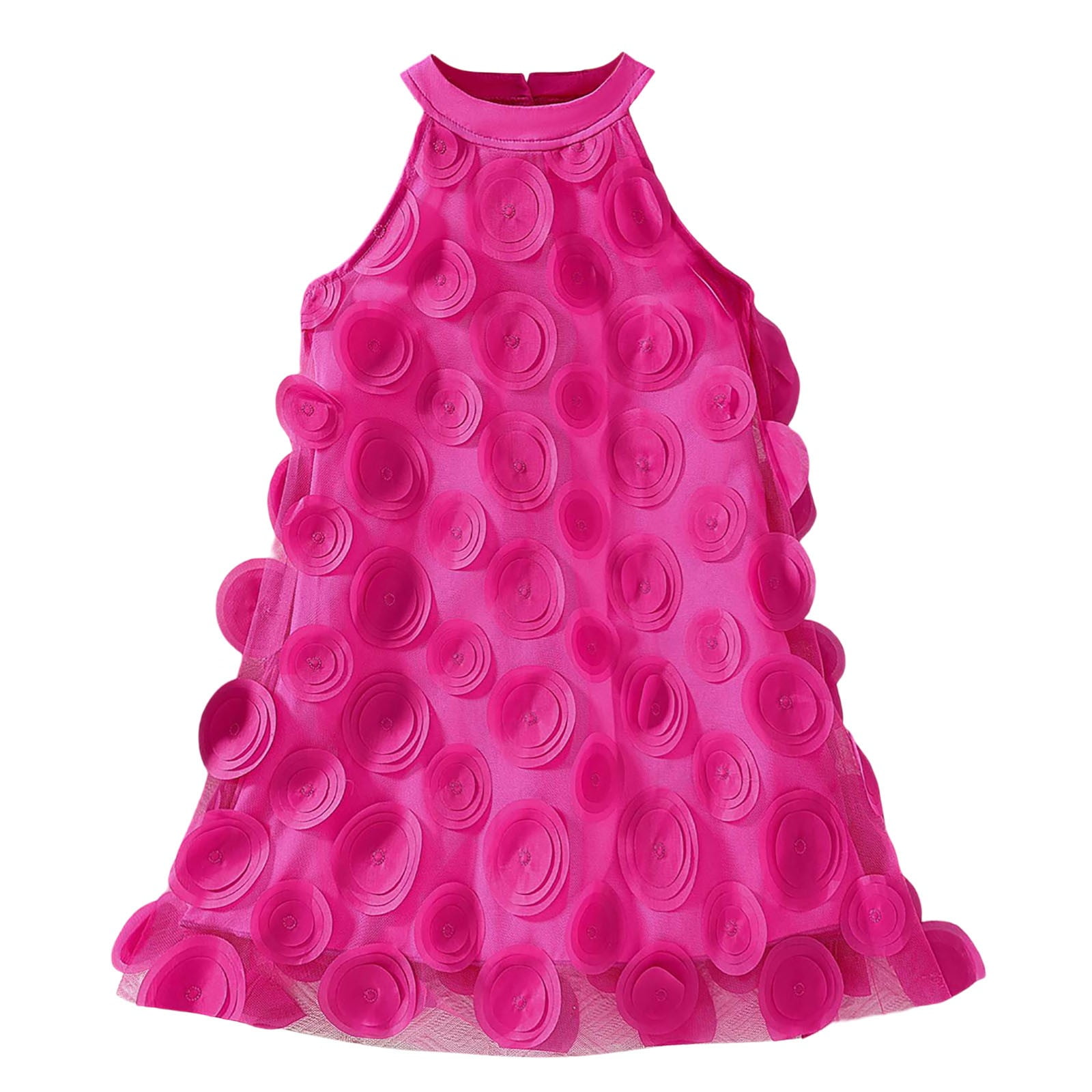 HUANBAI Girls Summer Dresses Casual Sleeveless Floral Mesh Dress With ...