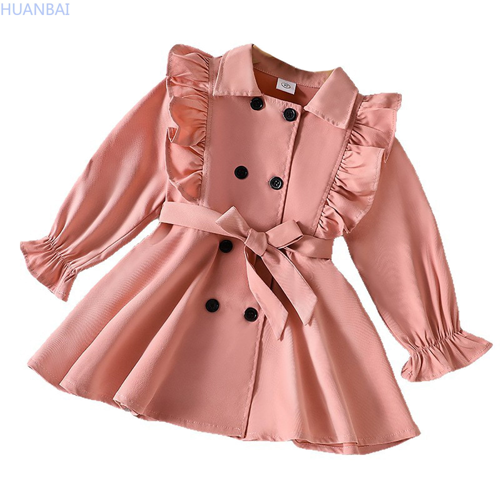 HUANBAI Kids Double Trench Coat For Girls Elegant Long Sleeve Ruffle ...