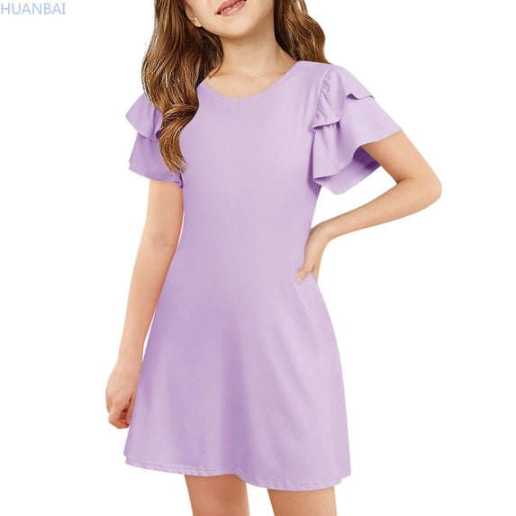 HUANBAI Kids Fashion Solid Round Neck Short Sleeve Casual Comfortable ...