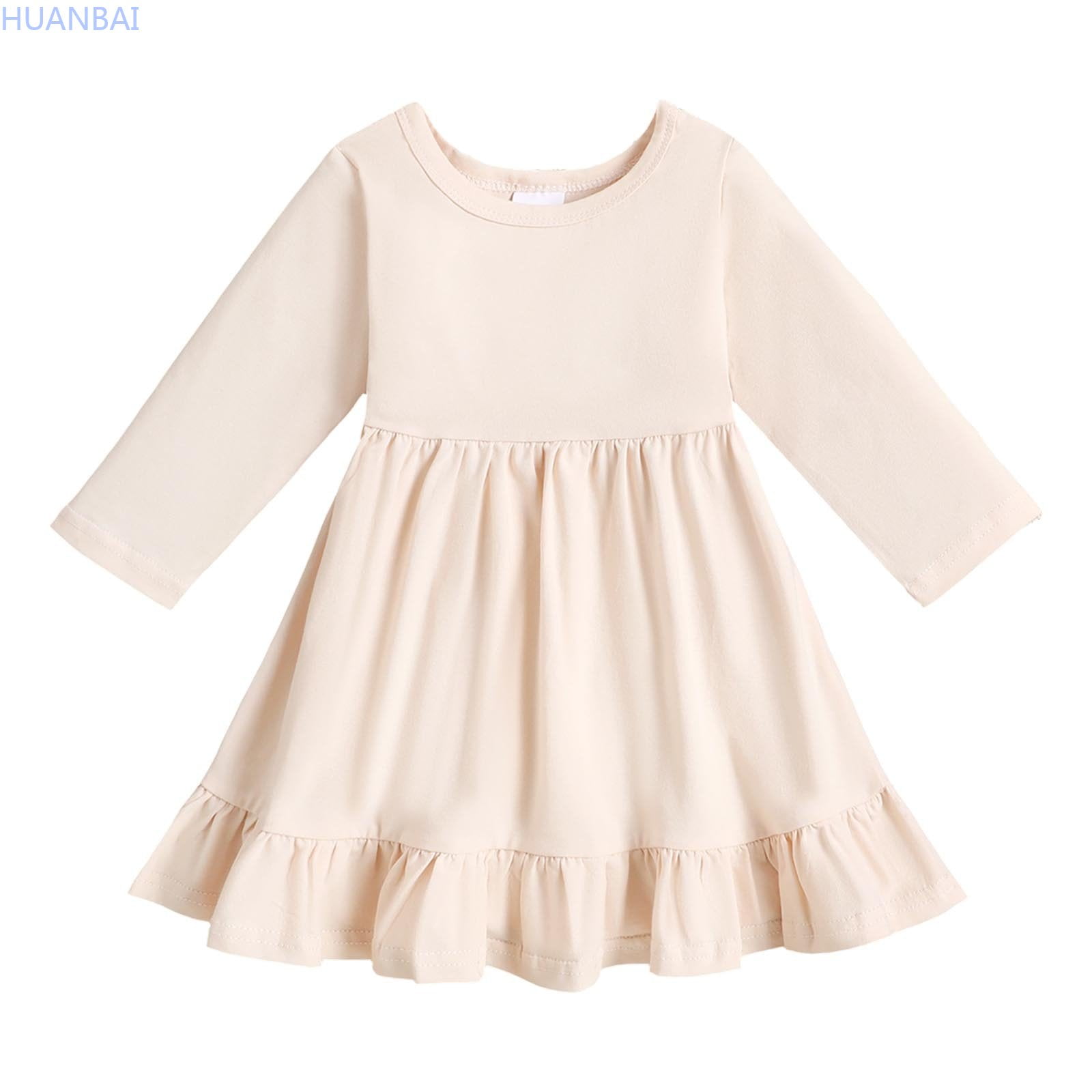 HUANBAI Little Girls Spring And Autumn Solid Color Dress Girls Long ...