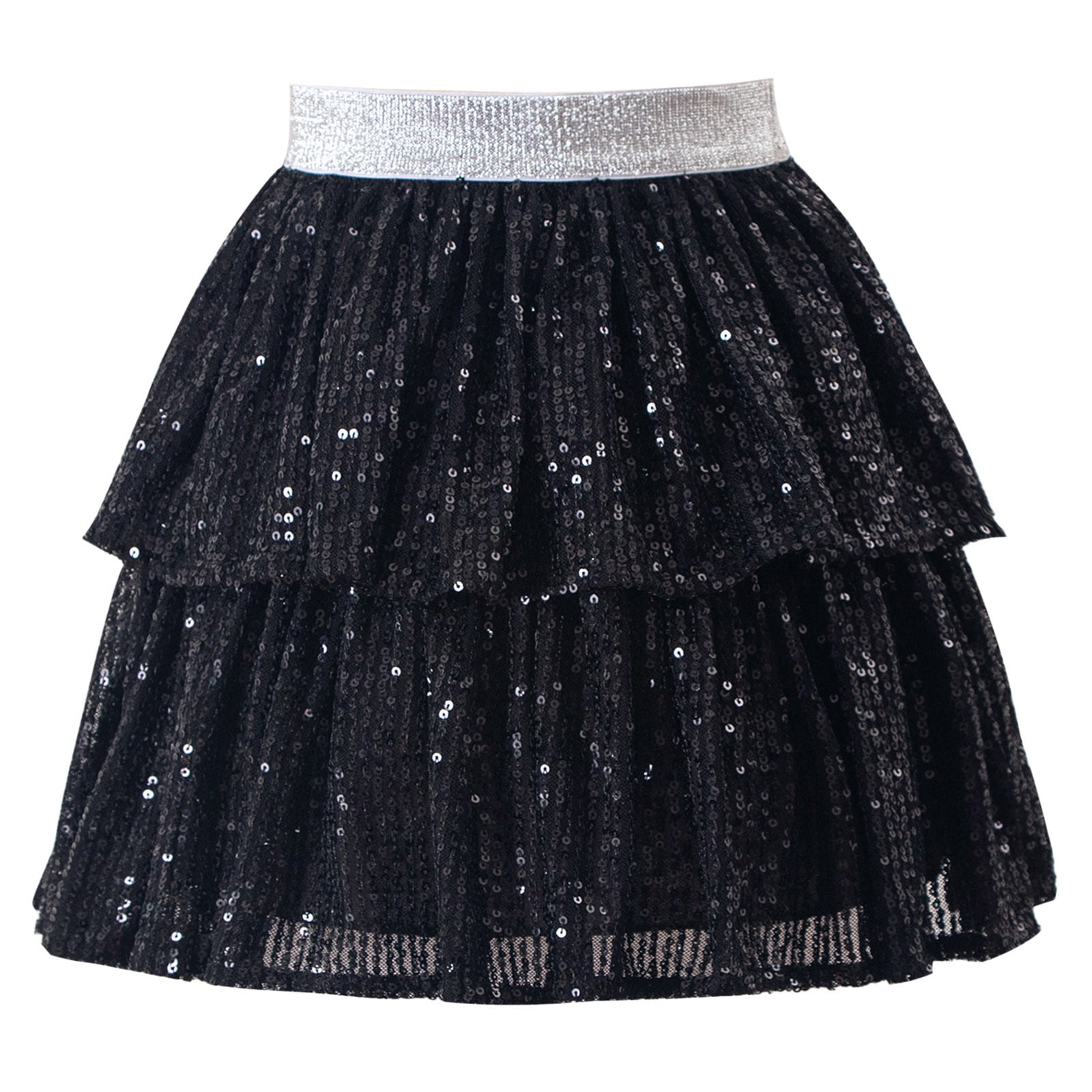 HUANBAI Sequin Skirt Glitter Skirt Girls Shiny Ruffle Skirt A Line ...