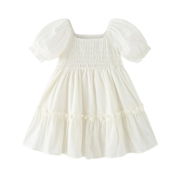 HUANBAI Toddler Girls Puff Sleeves Solid Color Dress Princess Dress ...