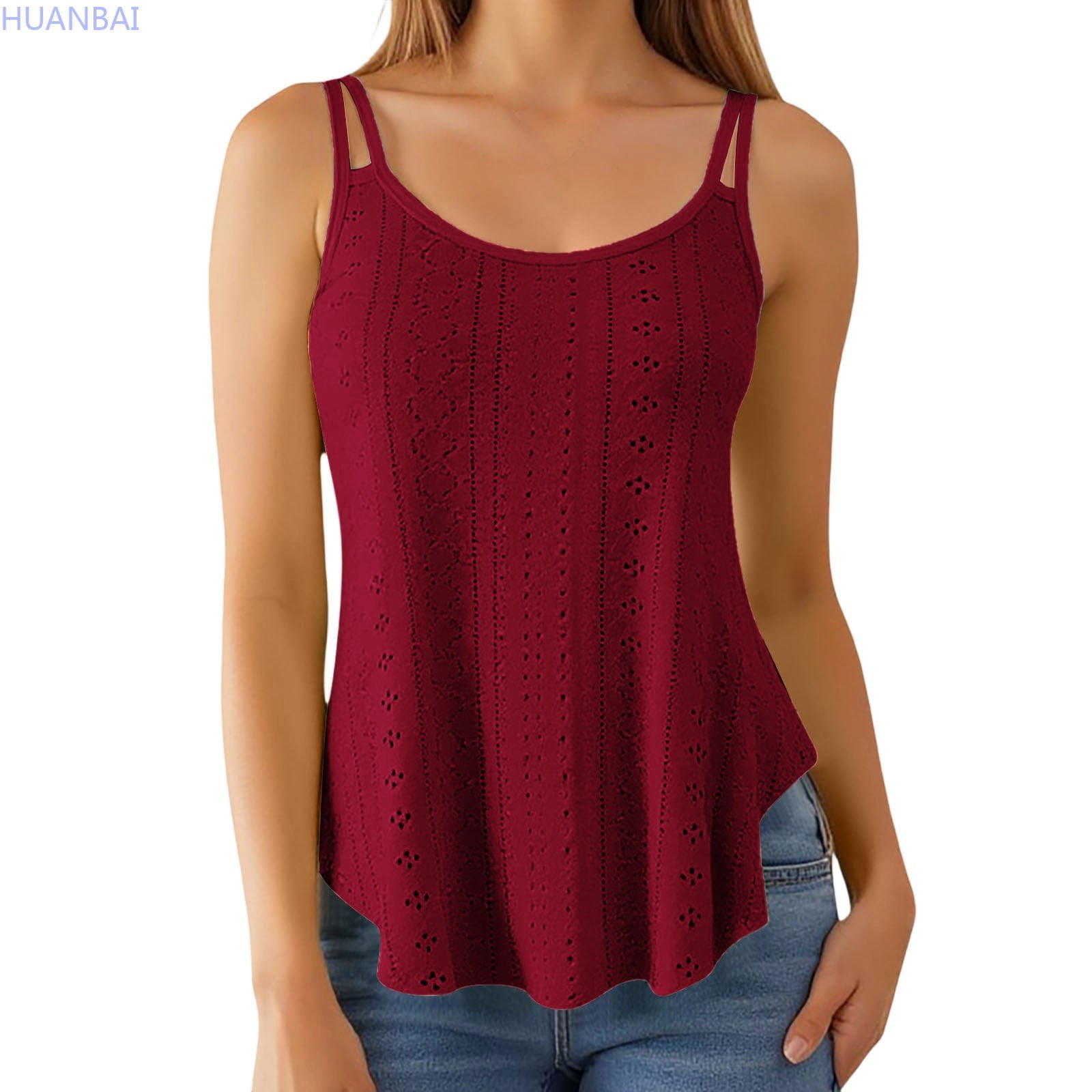 HUANBAI Women's Summer Sleeveless Loose Fit Hollow Out Round Neck ...