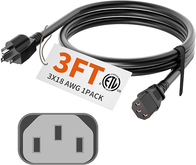 HUANCHAIN 3 FT Power Cord 3 Prong, 18/3 C13 PC Power Cable for Comeputer, Monitor, TVs ...