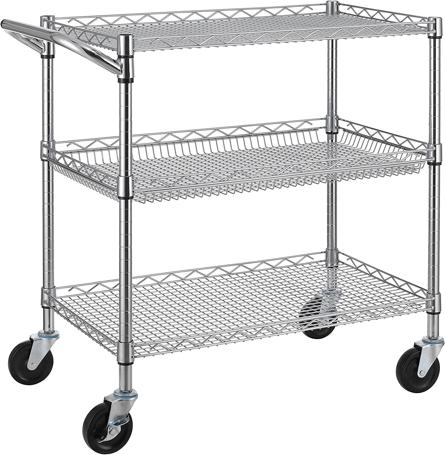 HUANG 3-Tier Heavy Duty Commercial Utility Cart, NSF Listed Steel Wire ...