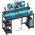 HUANG 48 Inch Computer Desk with Power Outlets & LED Lights, Monitor ...