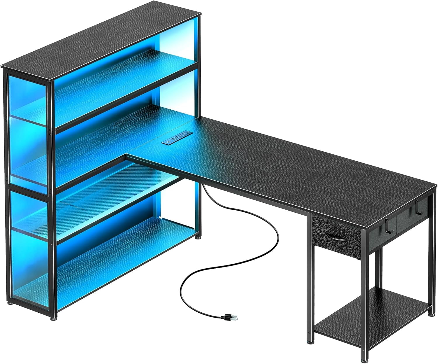 HUANG 57 Inch L-Shaped Gaming Computer Desk with Large Open Cabinet ...