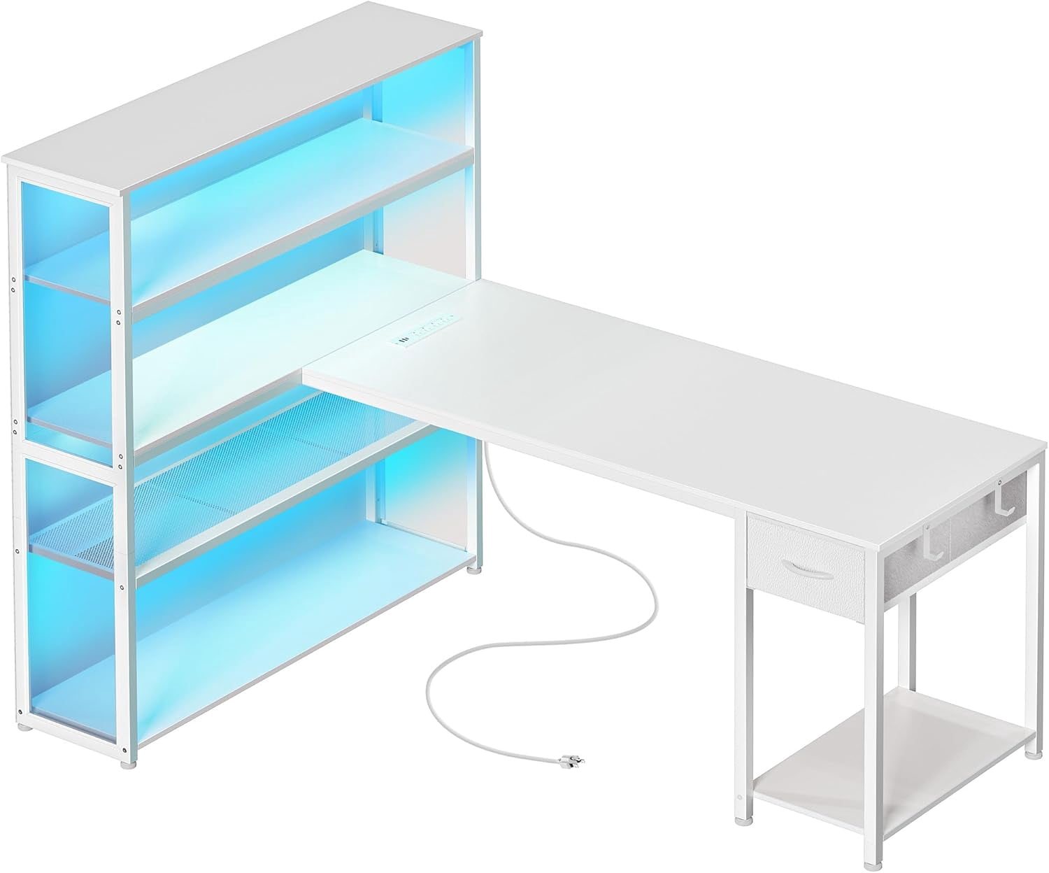 HUANG 57 Inch L-Shaped Gaming Computer Desk with Large Open Cabinet ...